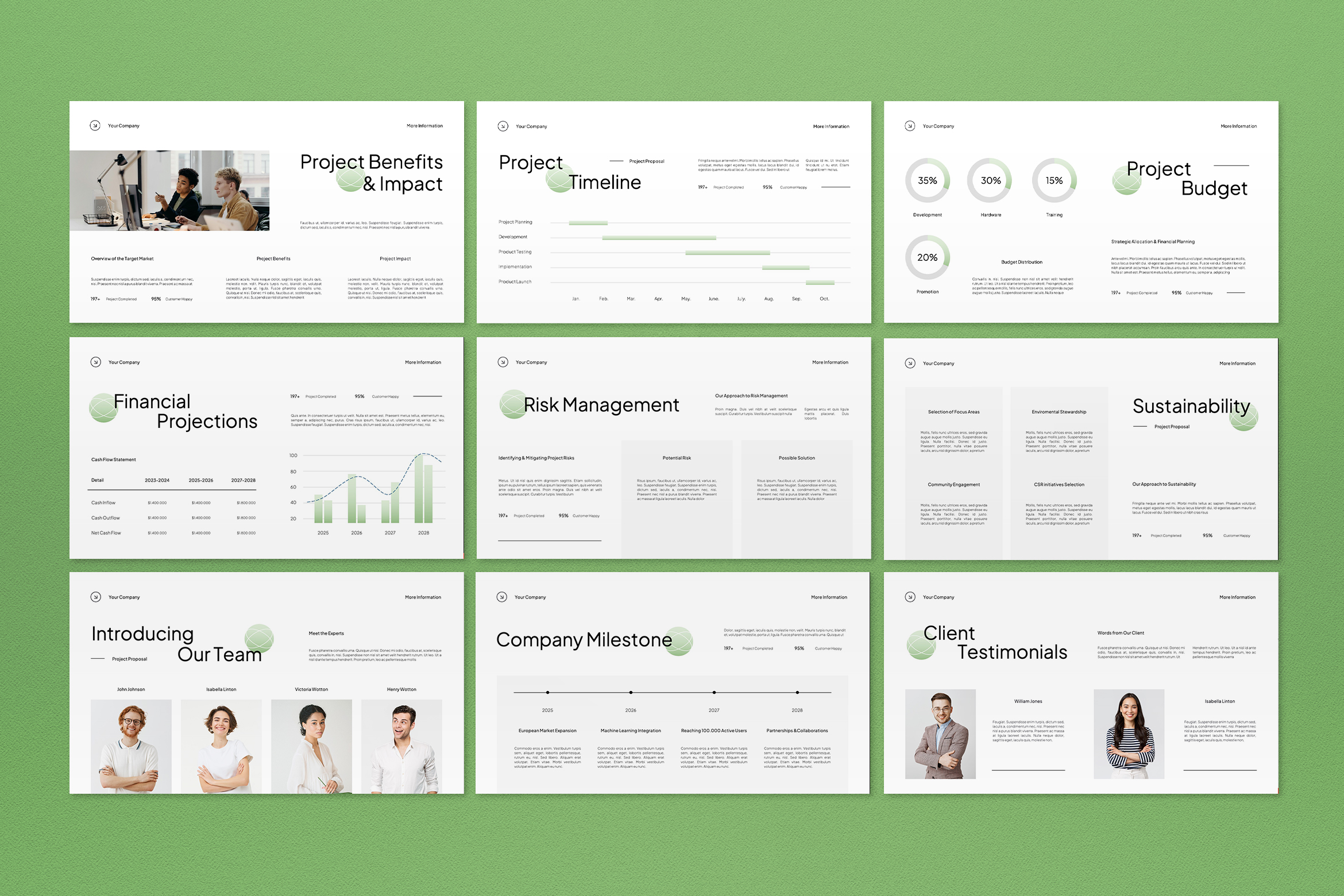 White and Green Modern Digital Company Project PPT, Presentation Templates