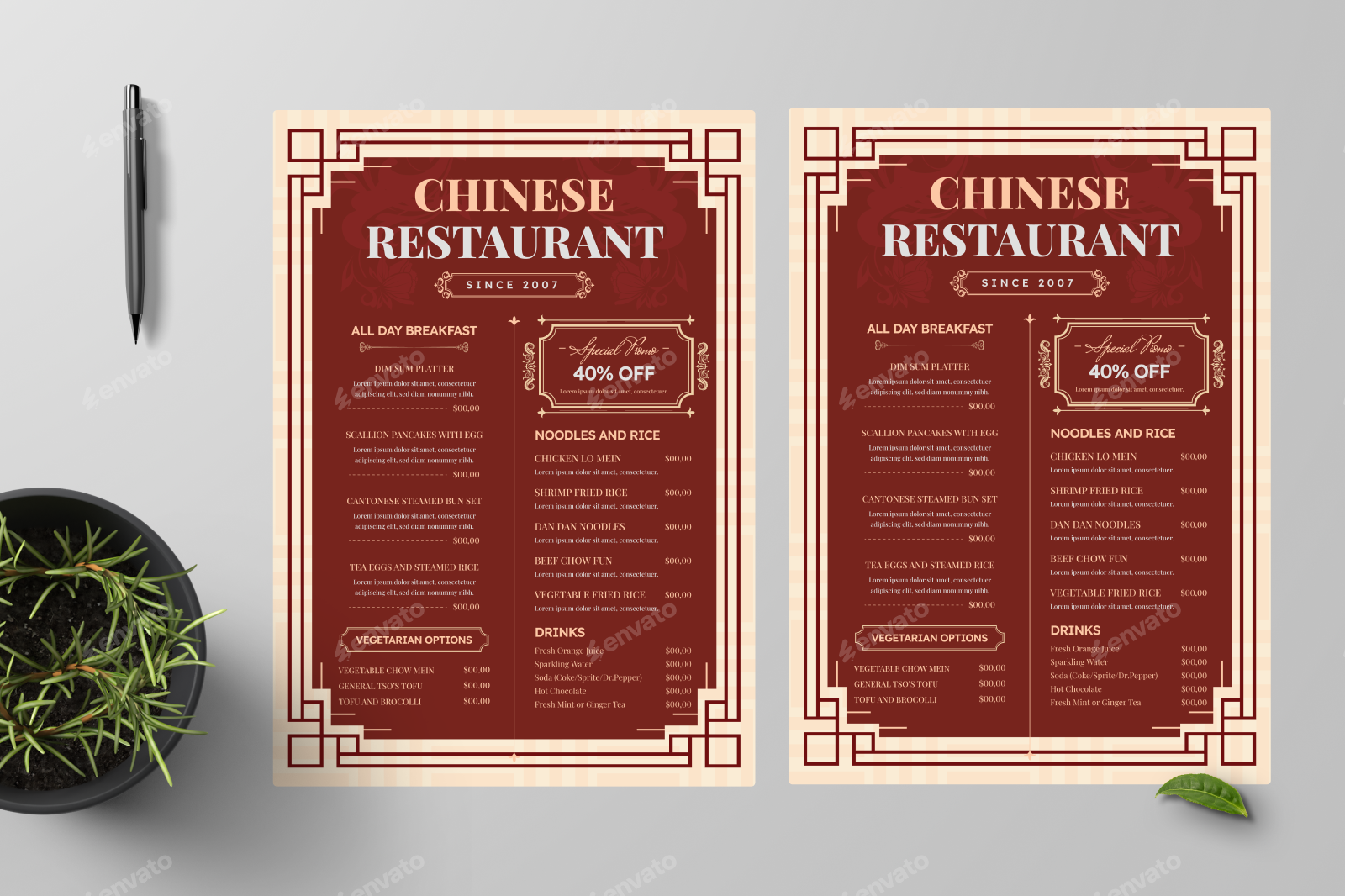 Restaurant Chinese Menu Elegant, Print Templates | GraphicRiver