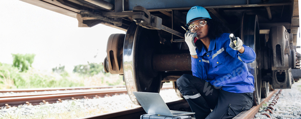 Engineer inspection and checking railway and checking work on railroad ...