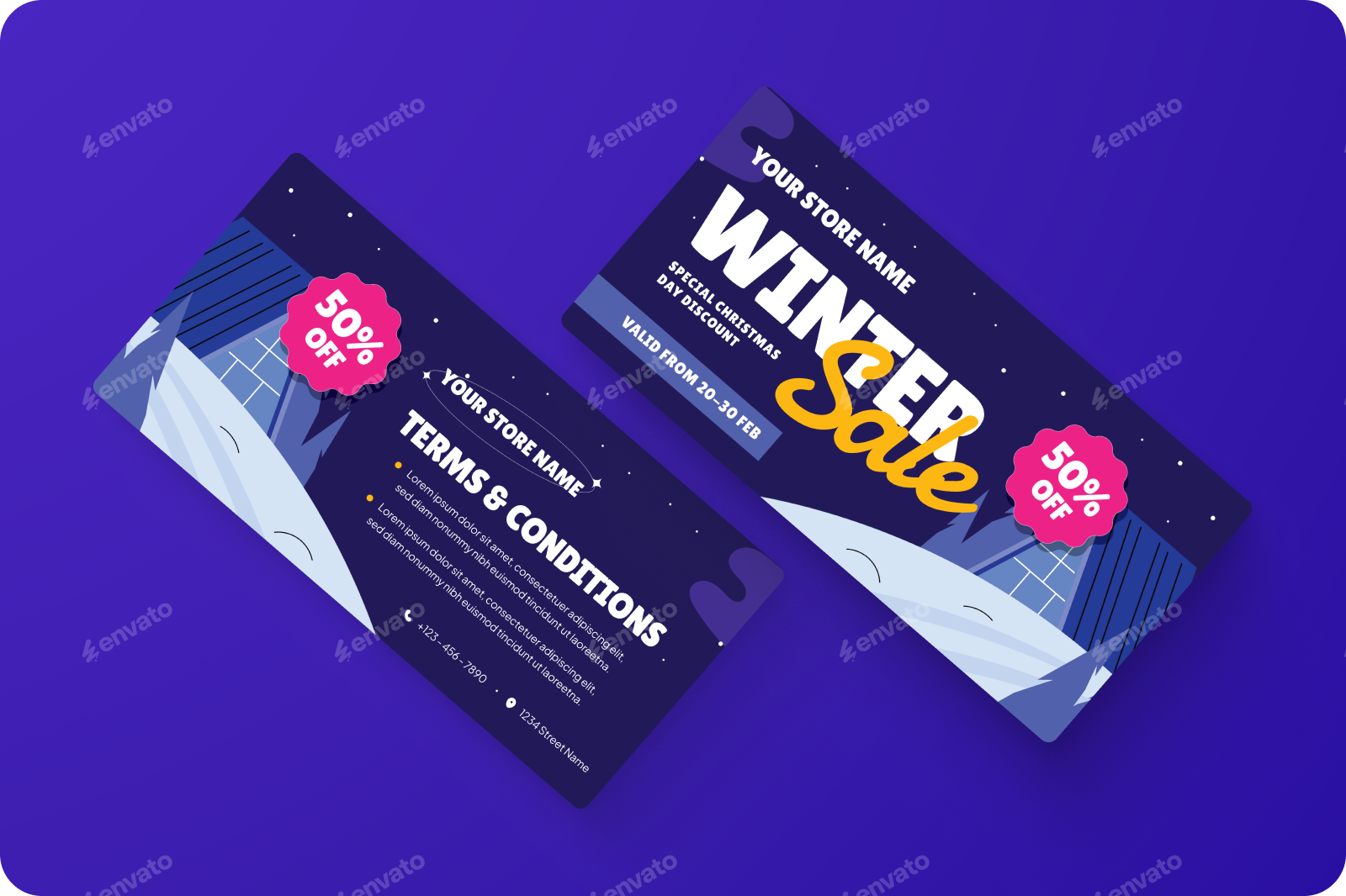 Snowflake Winter Promotion Gift Voucher, Print Templates | GraphicRiver