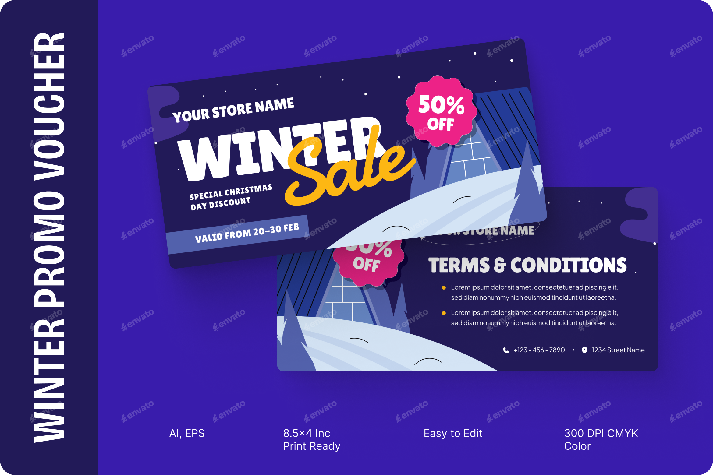 Snowflake Winter Promotion Gift Voucher, Print Templates | GraphicRiver