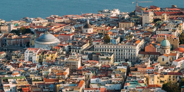Naples, Italy. Top View Cityscape Skyline With Famous Landmarks And ...