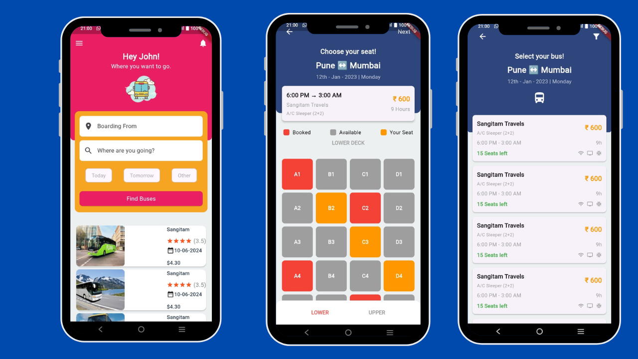 Bus Booking App | City Bus Tracker | Bus Ticket Booking UI Kit in Flutter by CodentraTech
