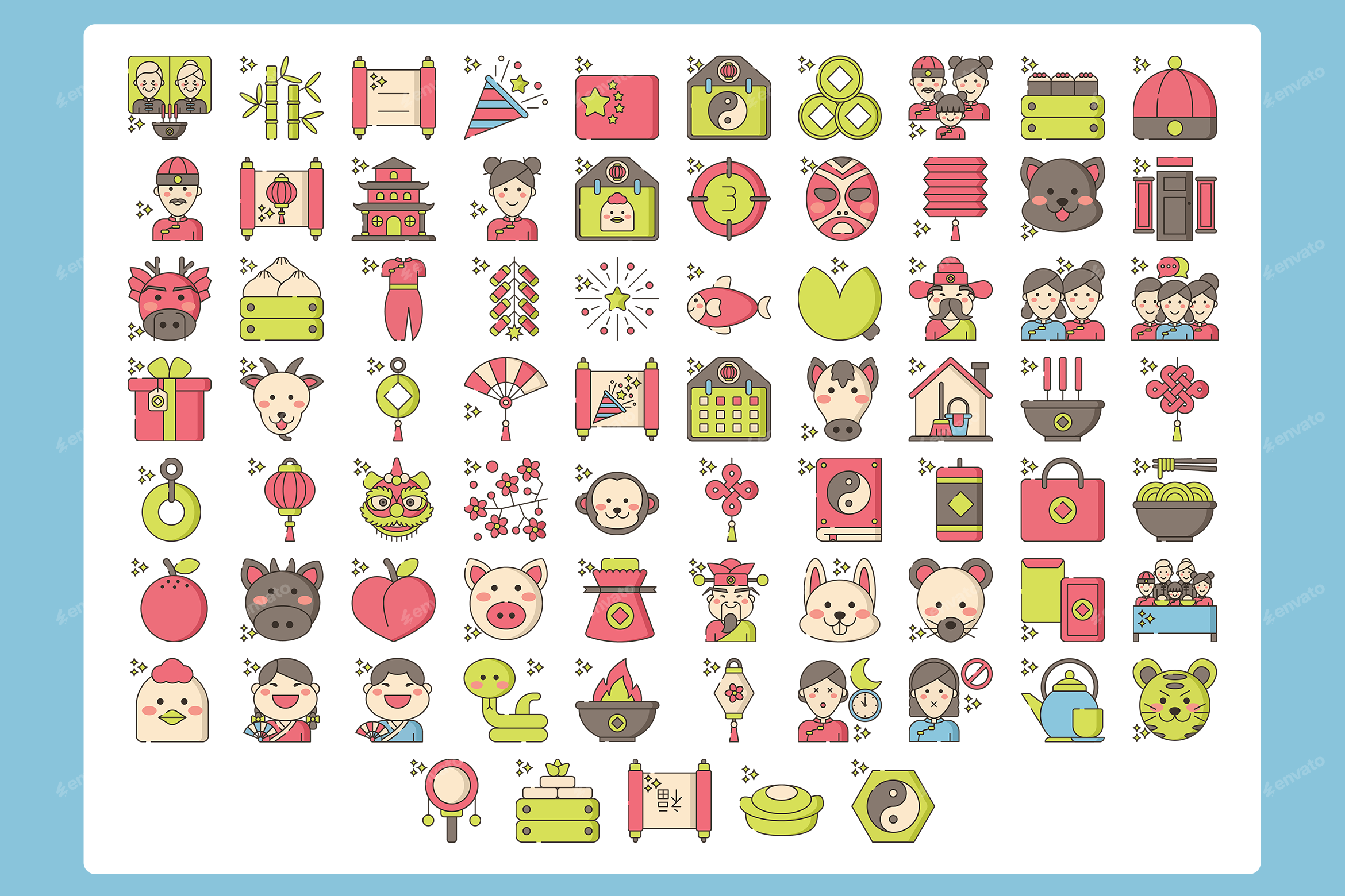 75 Chinese New Year Icons | Crayons Series, Icons | GraphicRiver
