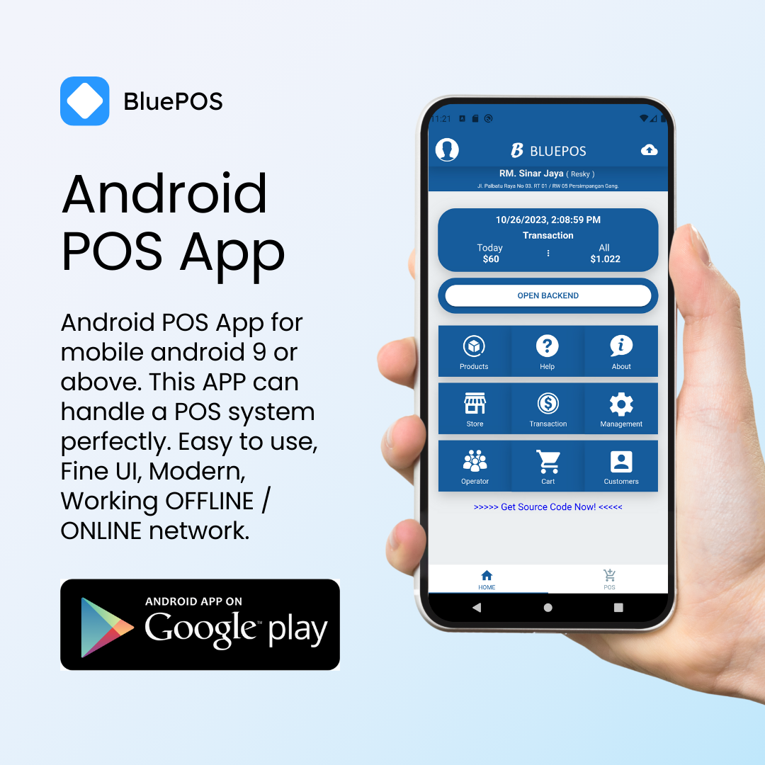 BLUEPOS - Offline Android Mobile Point of sale (POS) With Online Admin ...