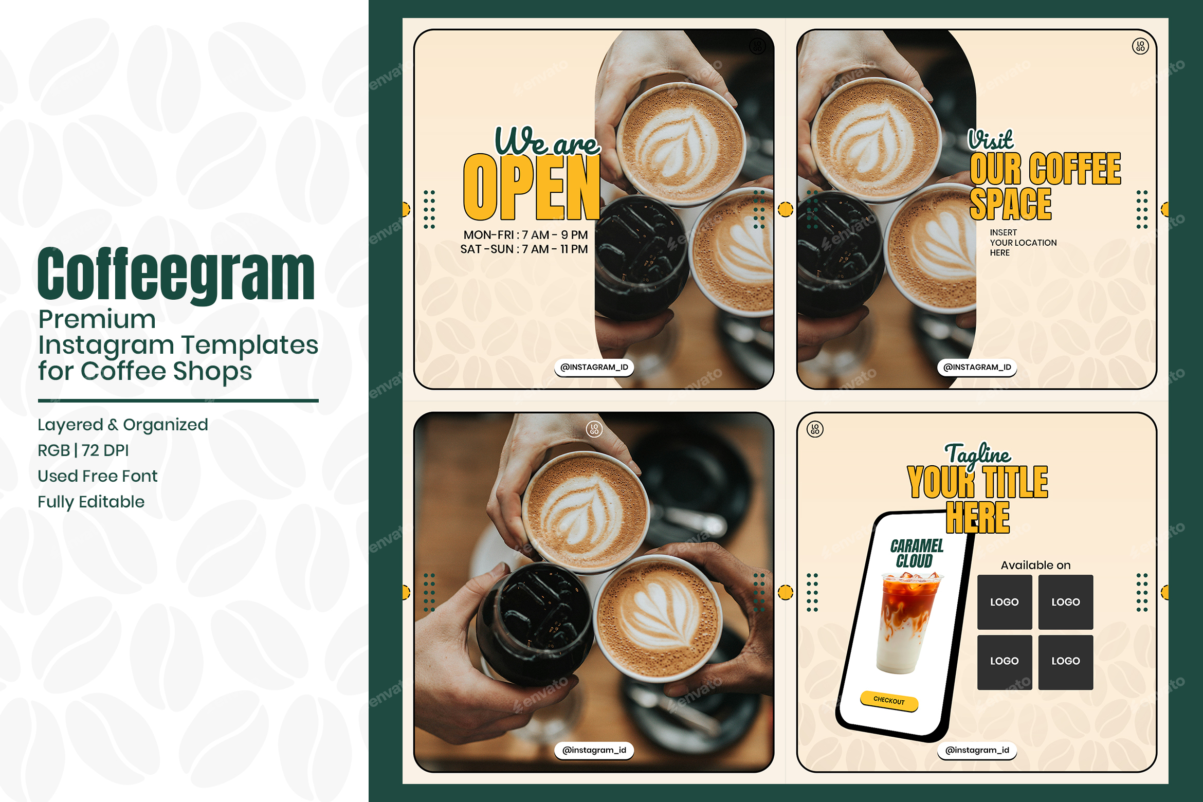 Coffeegram Instagram Templates for Coffee Shops, Web Elements ...
