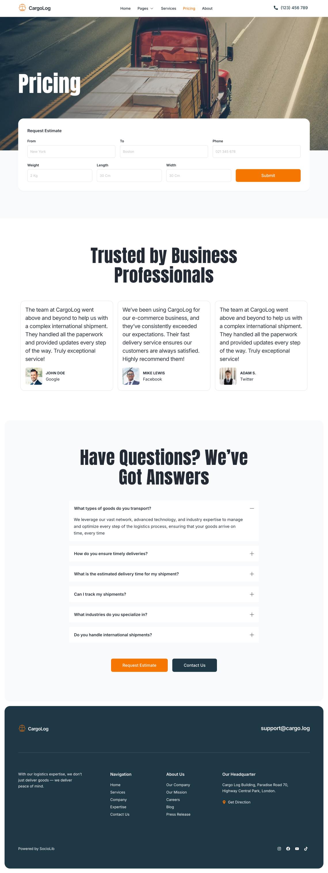 CargoLog - Logistic Cargo & Transportation Elementor Template Kit by ...