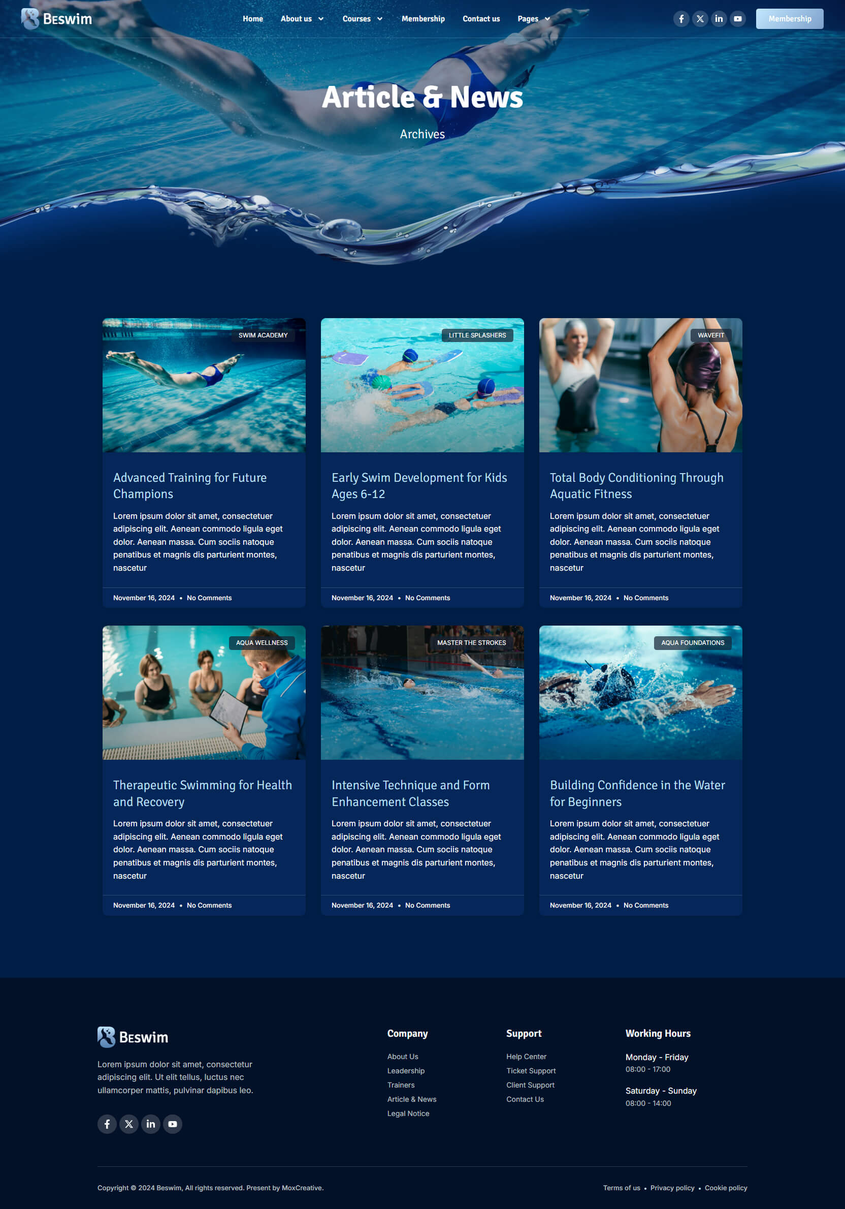 Beswim - Swimming Courses & Training Elementor Pro Template Kit by ...