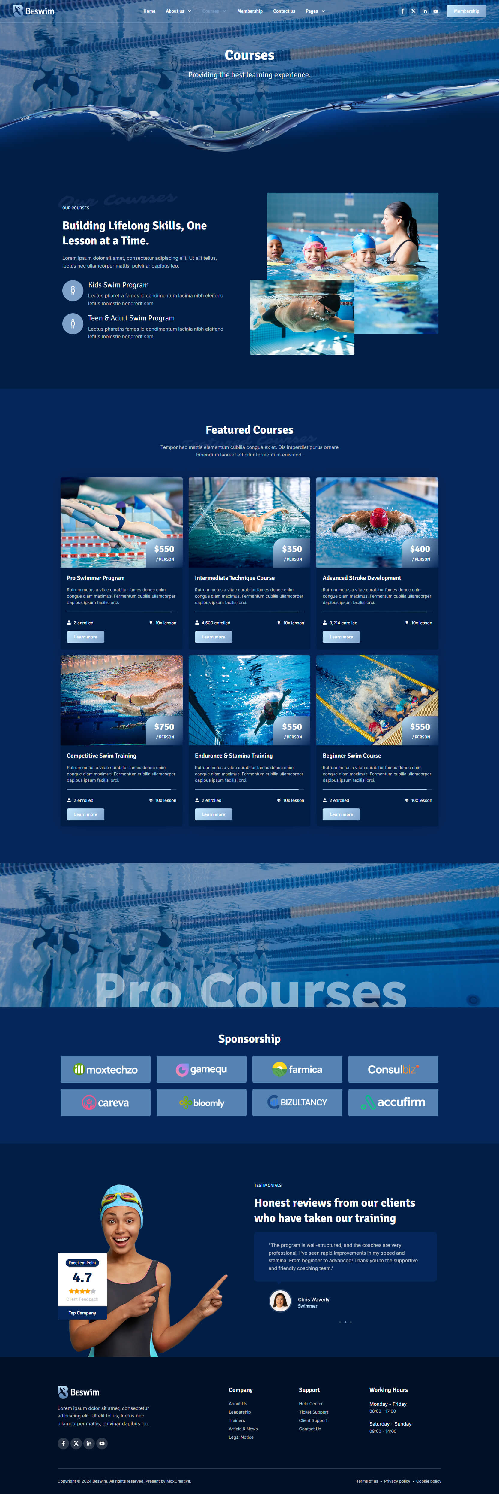 Beswim - Swimming Courses & Training Elementor Pro Template Kit by ...