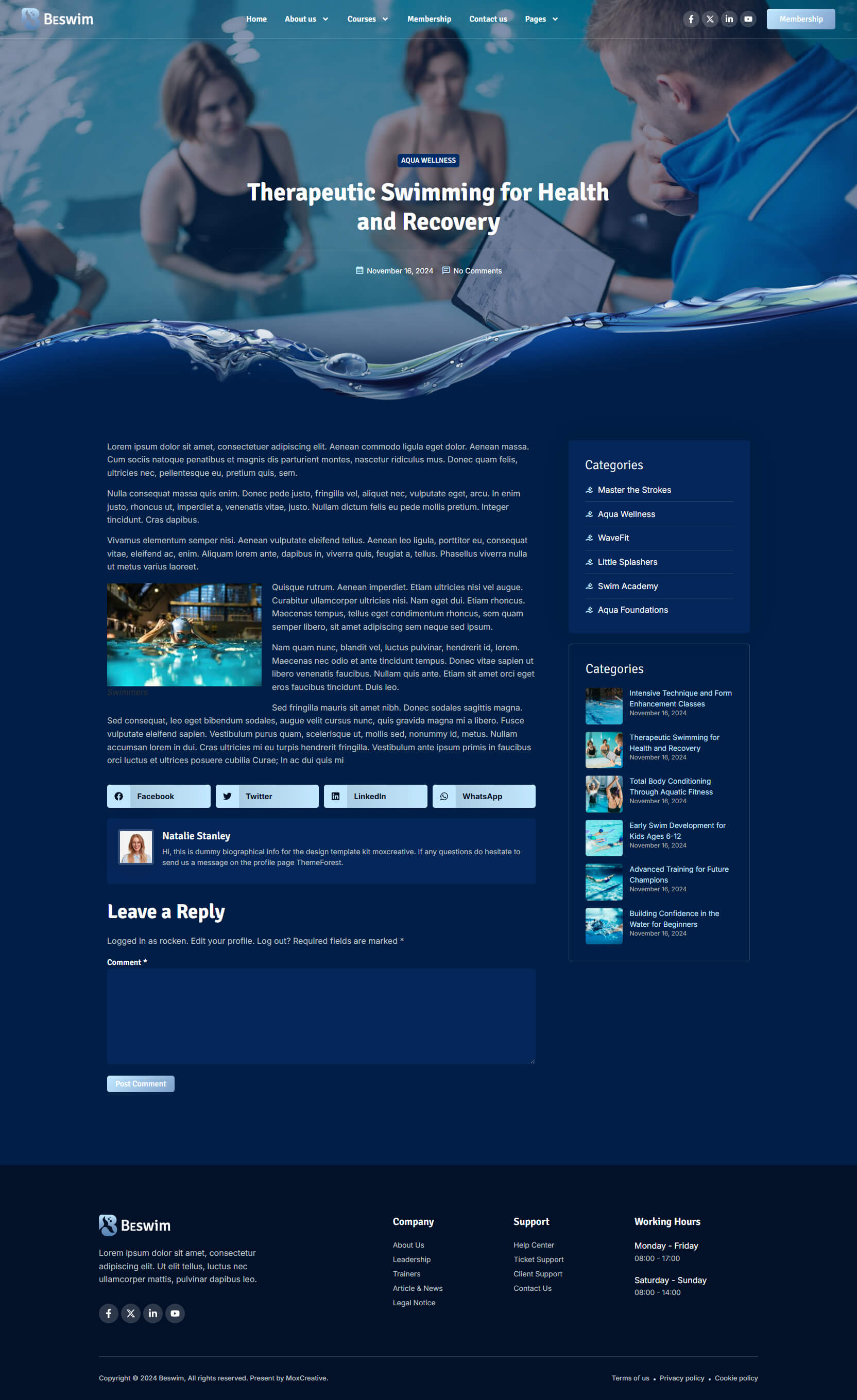 Beswim - Swimming Courses & Training Elementor Pro Template Kit by ...