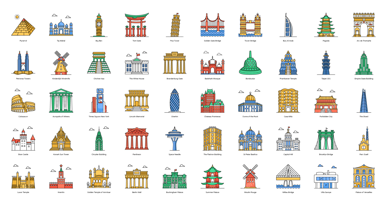 World Famous Landmarks, Vectors | GraphicRiver