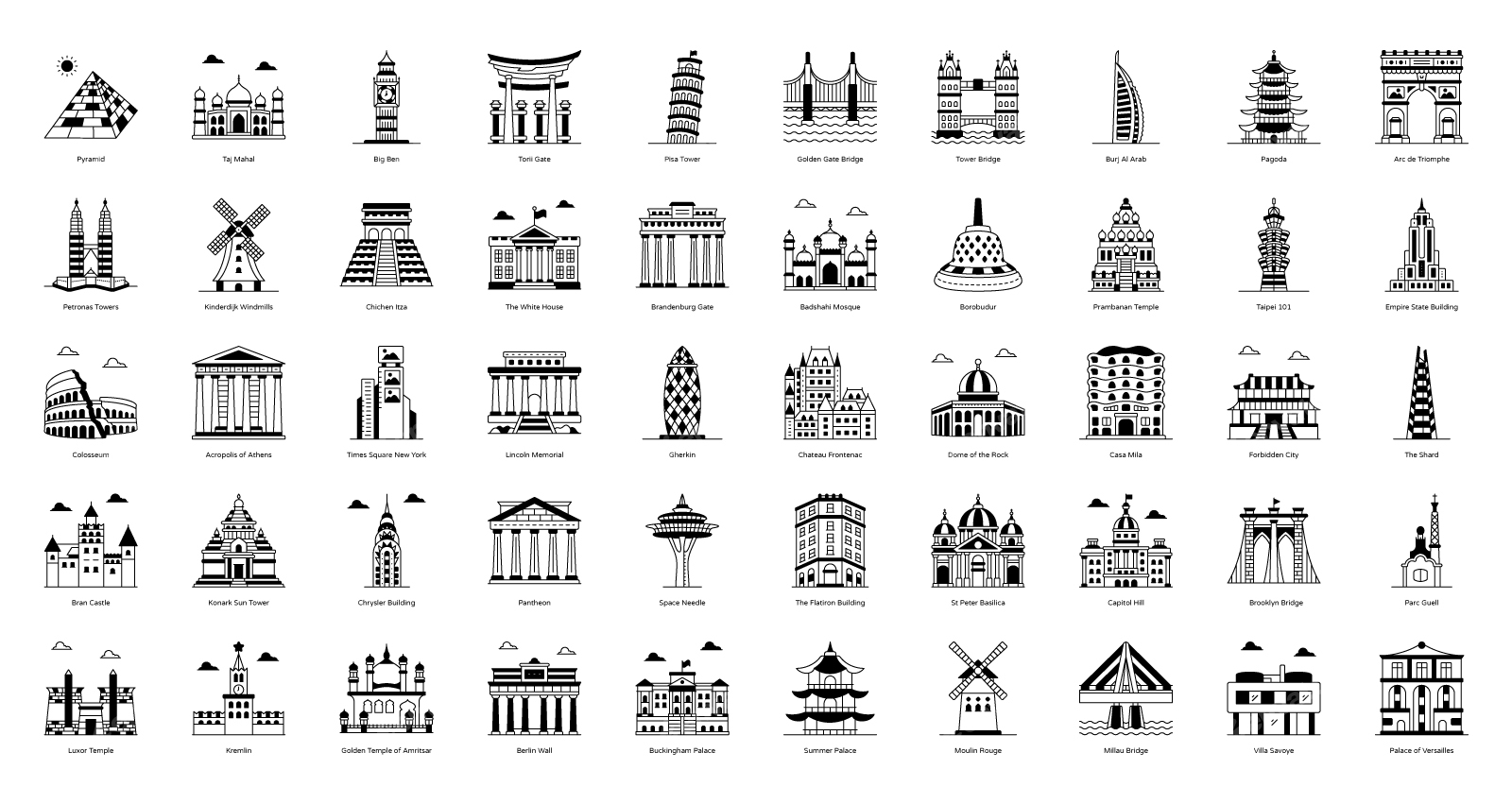 World Famous Landmarks, Vectors | GraphicRiver