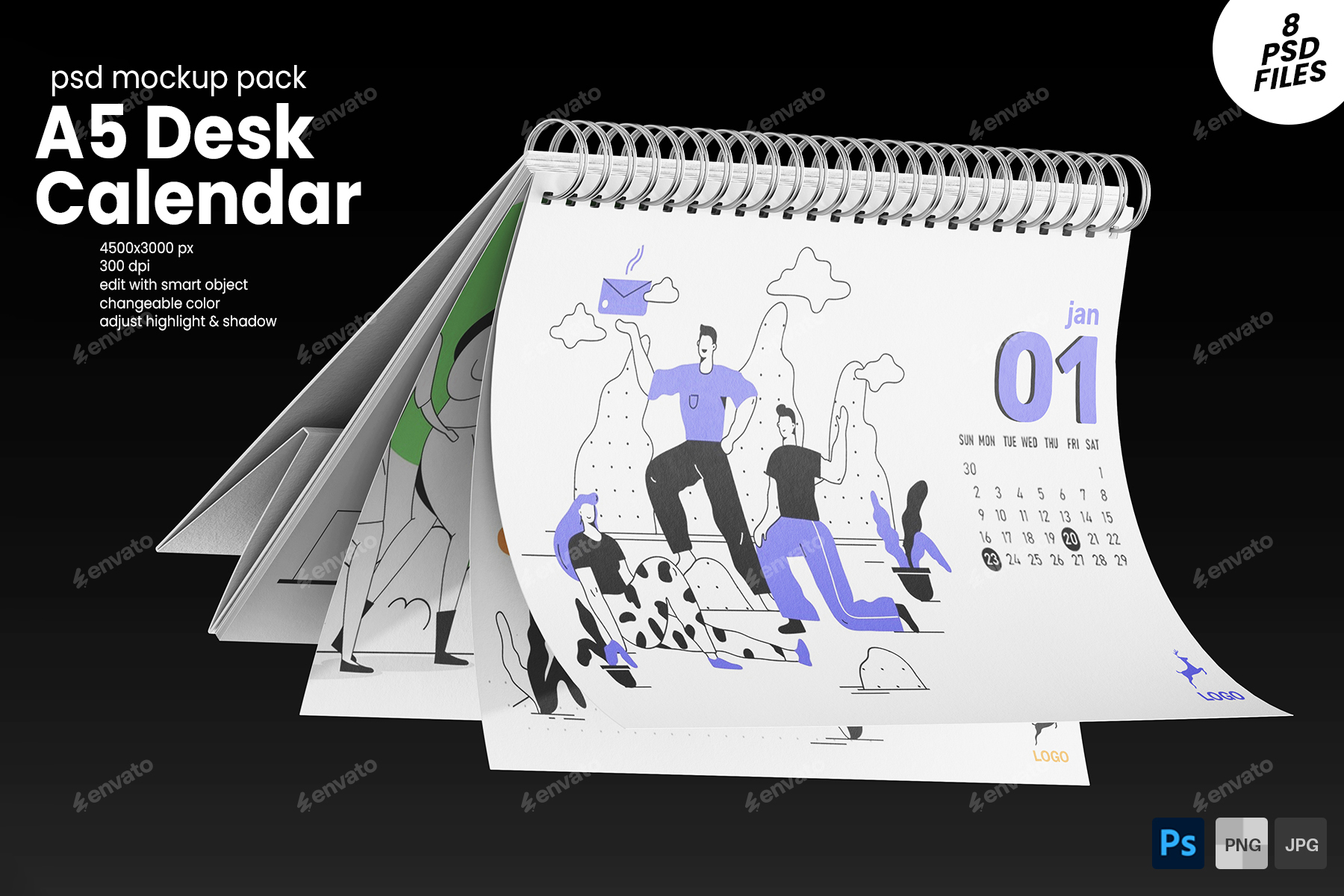 A5 Horizontal Desk Calendar PSD Mockup Set, Graphics | GraphicRiver