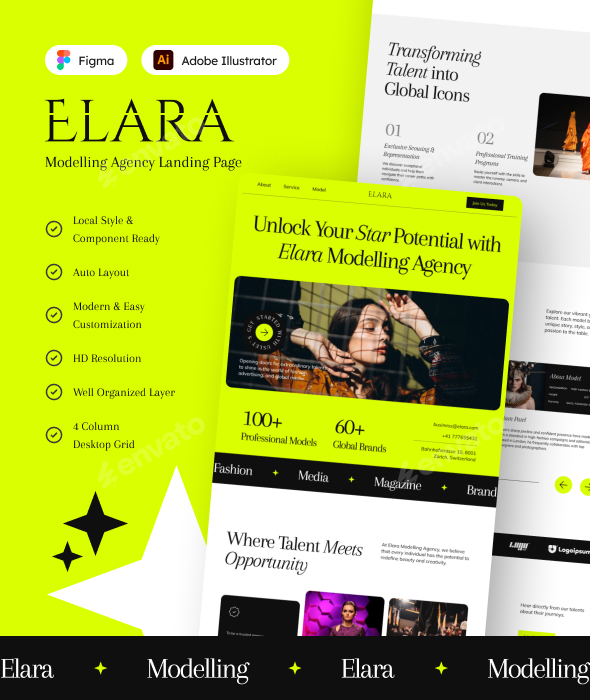 Elara - Modeling Agency Landing Page, Web Elements | GraphicRiver