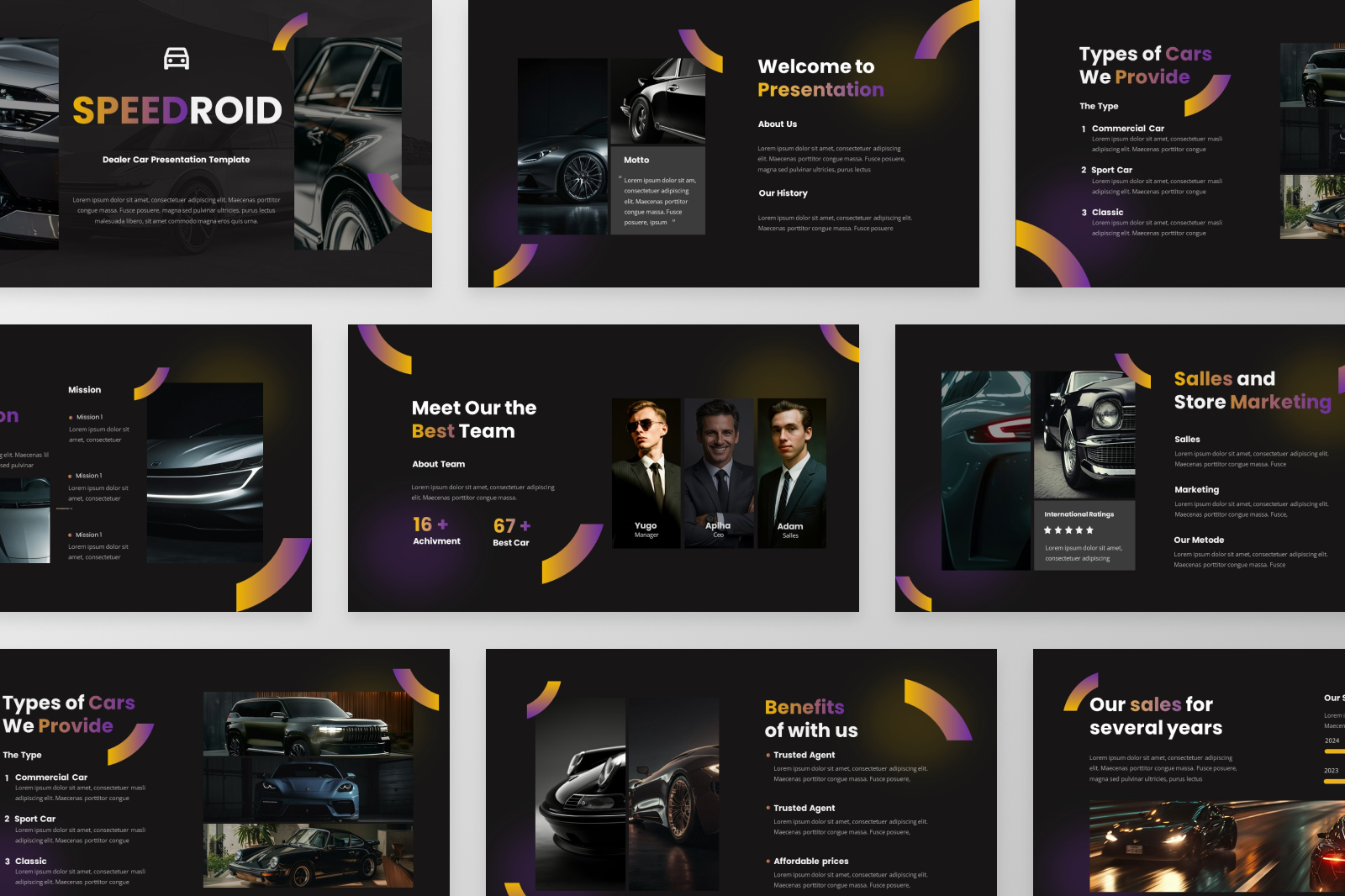 Speedroid - Dealer Car Google Slide Template, Presentation Templates