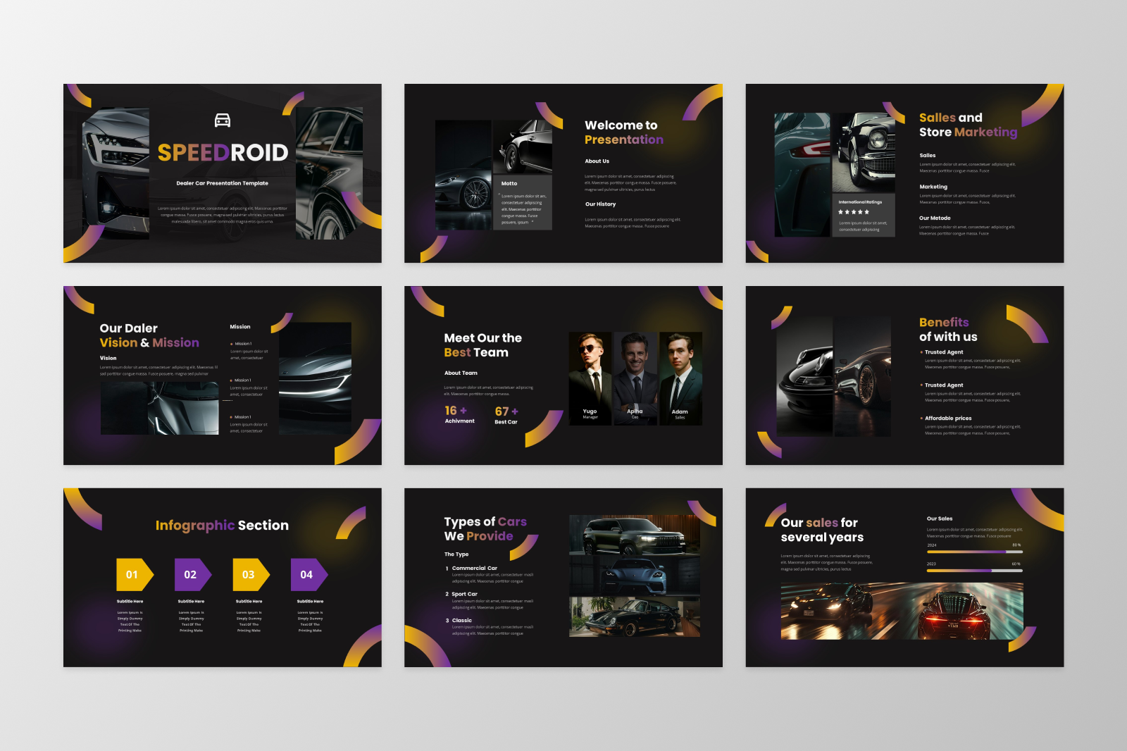 Speedroid - Dealer Car Google Slide Template, Presentation Templates