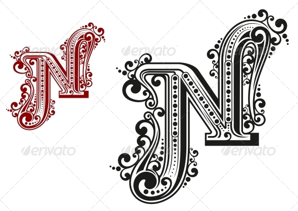 N Letter in Vintage Calligraphic Style by seamartini | GraphicRiver