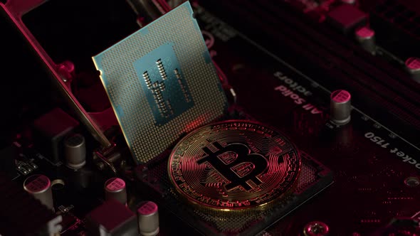 Bitcoin BTC and CPU Central Processor on Digital Technology Pc ...