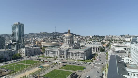 Aerial view of the City Hall in Civic Center, Stock Footage | VideoHive