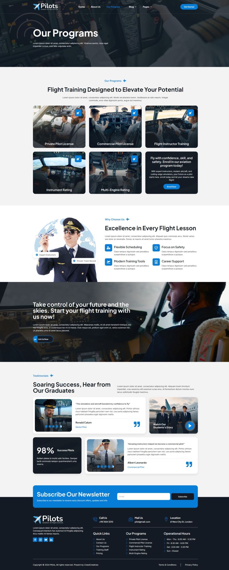 Pilots - Aviation & Flight School Elementor Template Kit by creedcreatives
