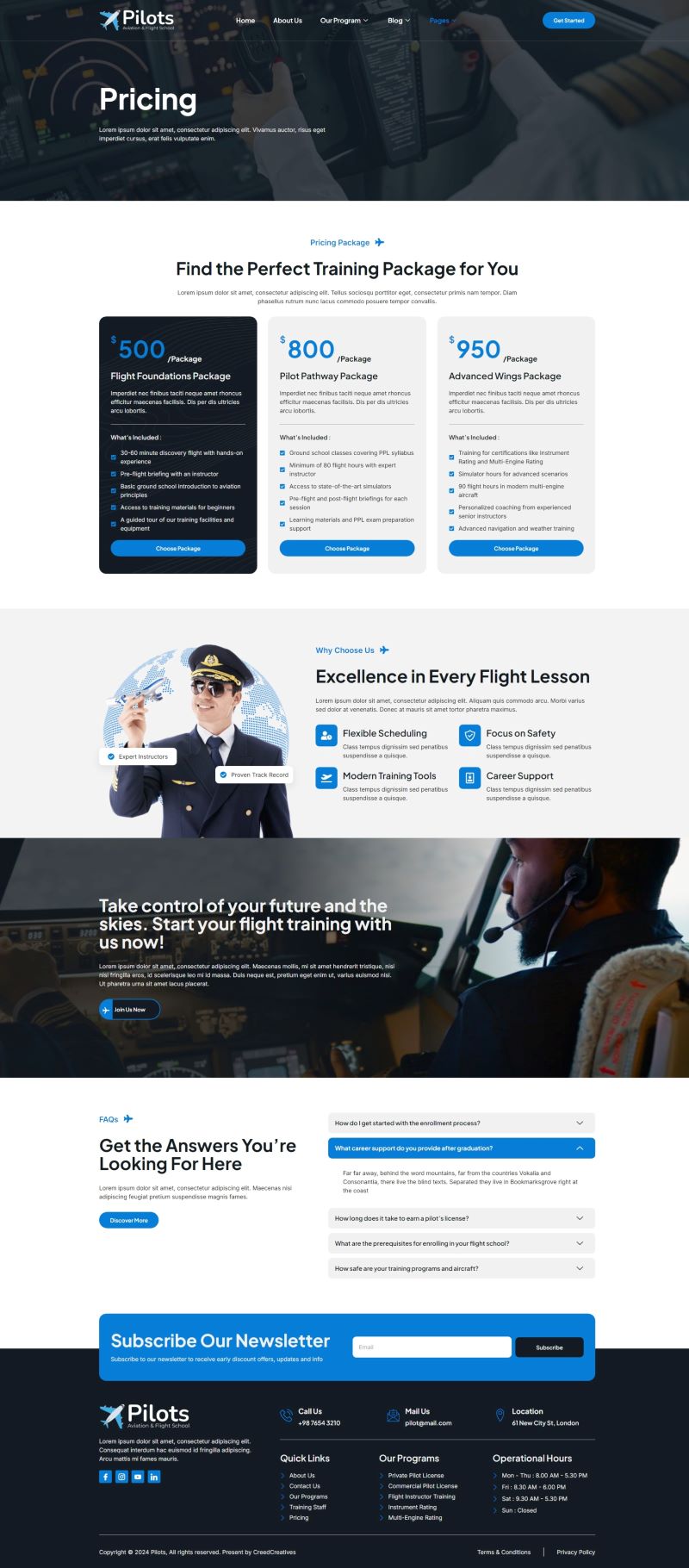 Pilots - Aviation & Flight School Elementor Template Kit by creedcreatives