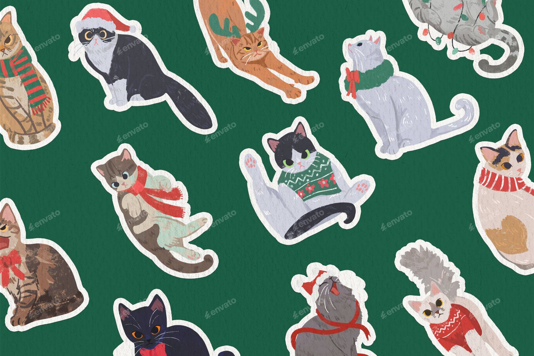 12 Christmas Cats Clipart Collection PNG & JPG, Graphics | GraphicRiver