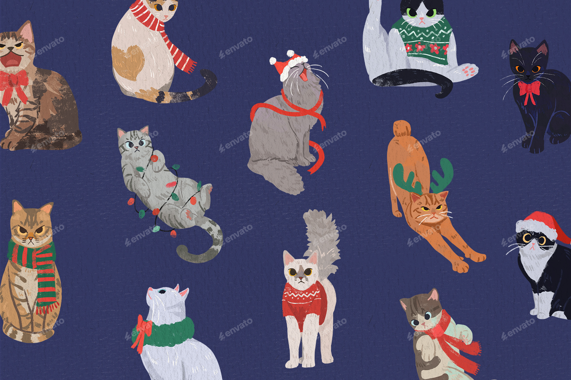12 Christmas Cats Clipart Collection PNG & JPG, Graphics | GraphicRiver