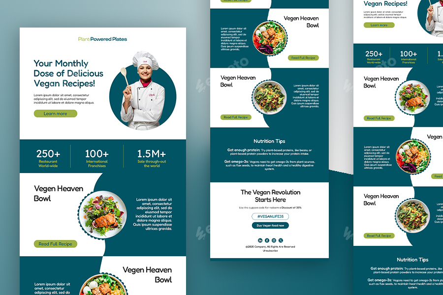 Vegan Food Email Newsletter PSD Template, Web Elements | GraphicRiver