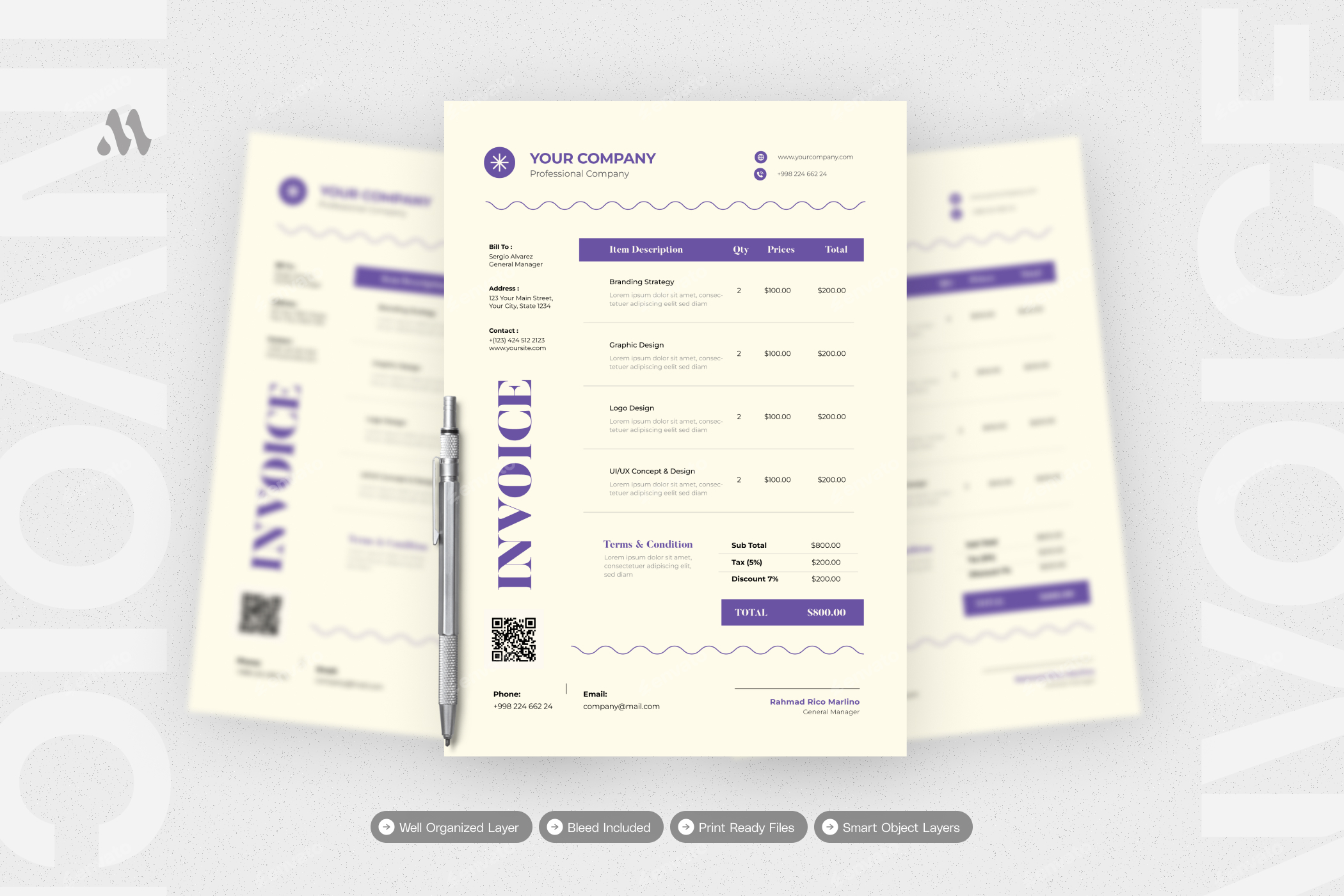 Purple Flow Invoice, Print Templates | GraphicRiver