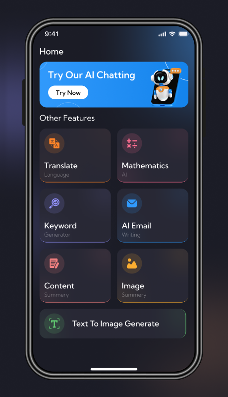 All-in-One AI Assistant for Chatting, Creativity, and Productivity Flutter Application by Nur-Codes