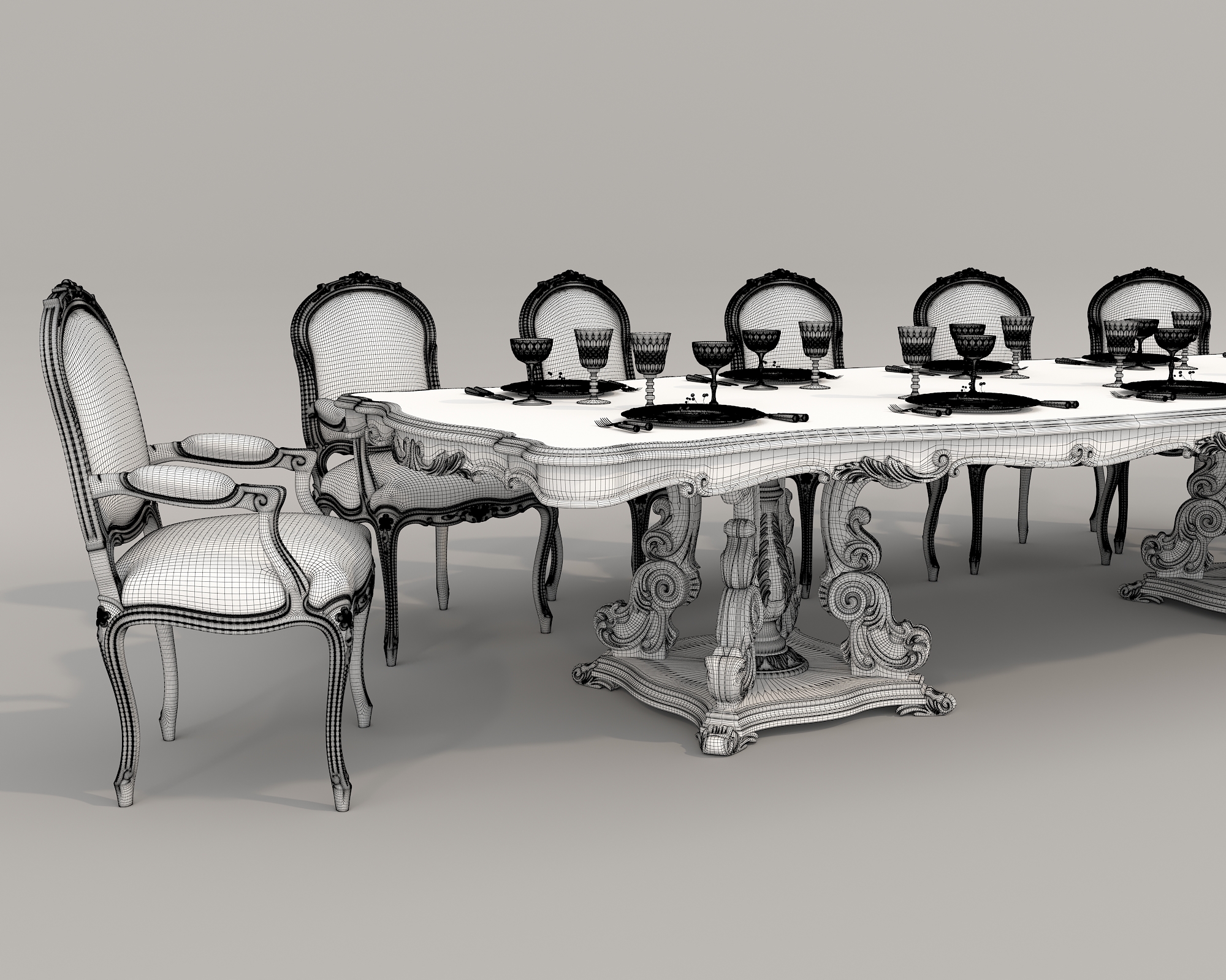 Classic European style Dining Table and Chairs 55 by nhattuankts | 3DOcean