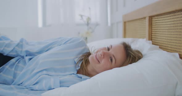 Tired Girl Falls Face Down in the Pillow. Tired Woman Falling on Bed ...