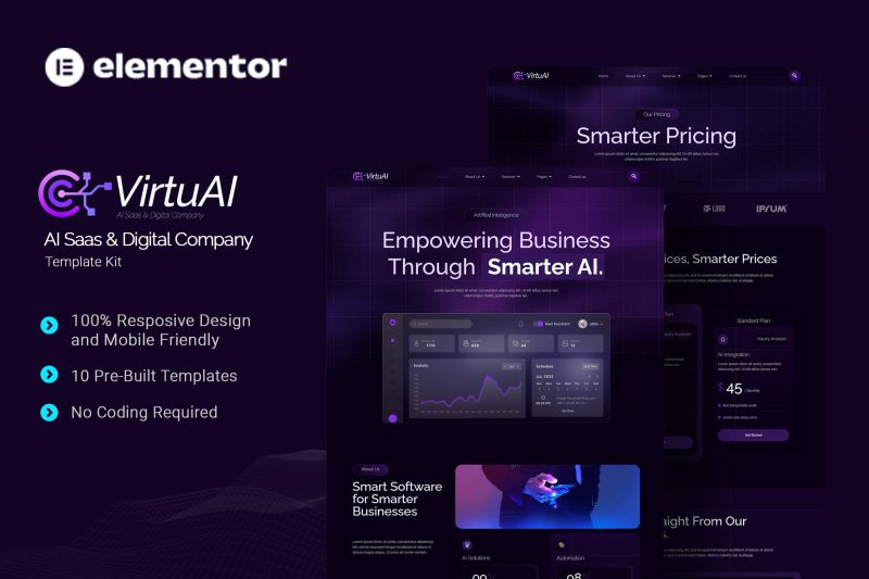 VirtuAI - AI Saas & Digital Company Elementor Template Kit by Kitpro
