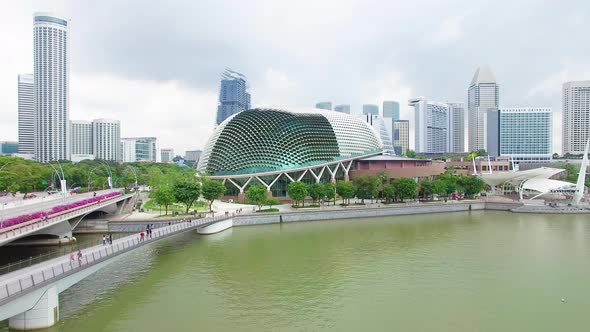 Aerial view of Esplanade - Theatres on the Bay and Esplanade Bridge ...