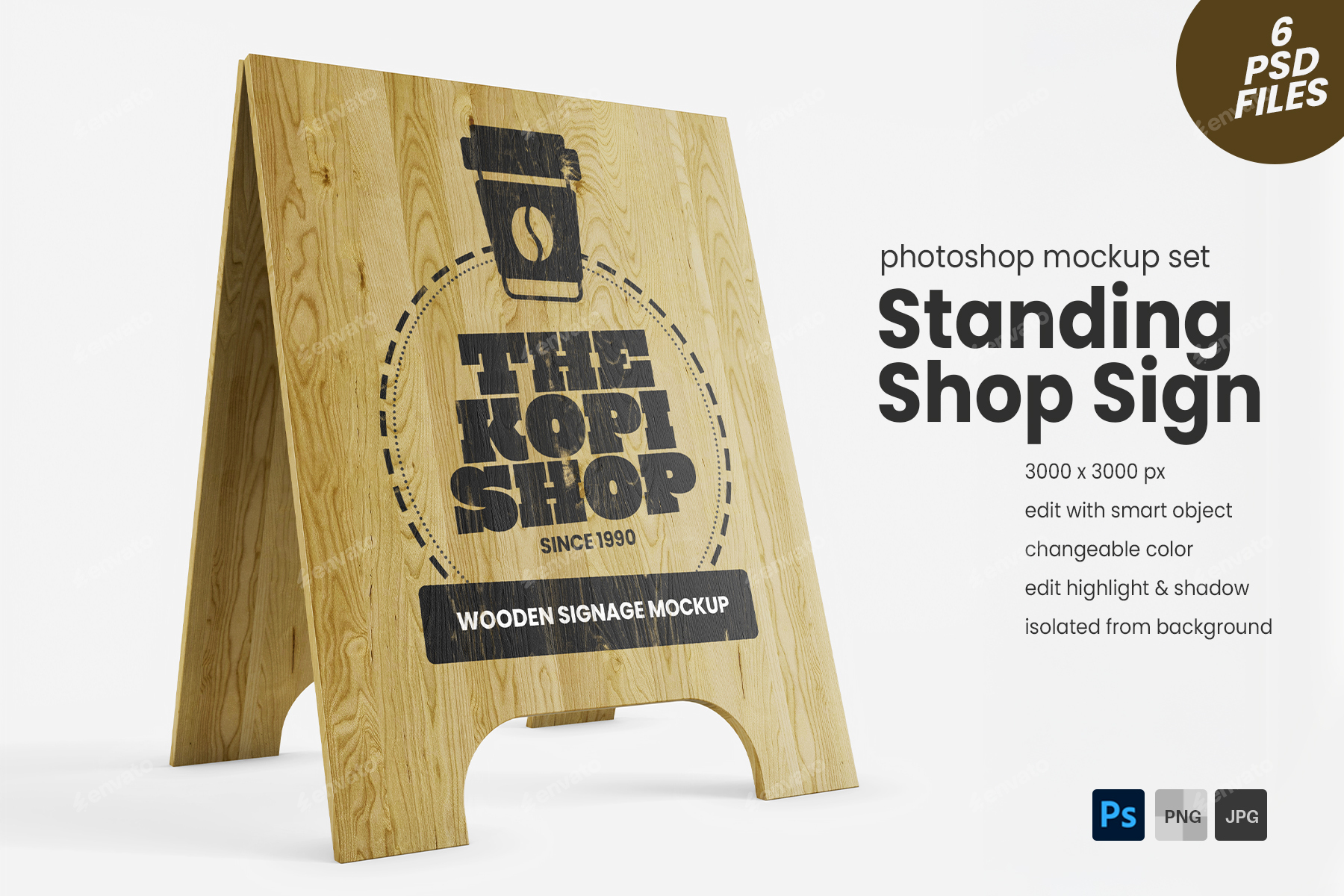 Wooden Board Standing Shop Sign Vol.01 PSD Mockup Set, Graphics ...