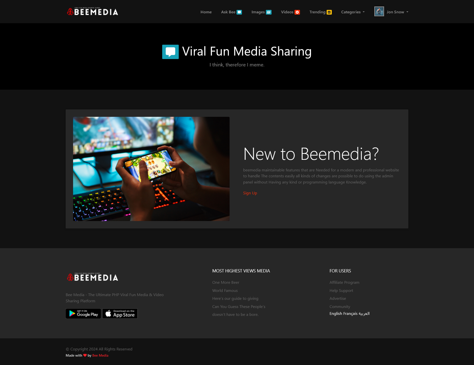 Beemedia - Viral Fun media Sharing Script Theme by Meteros | CodeCanyon