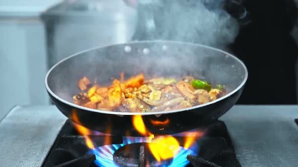 Chef Cooking Food with Fire Flame (2K), Stock Footage | VideoHive