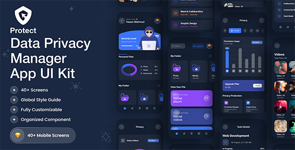 Protect - Data Privacy Manager App UI Kit by pixleslab | ThemeForest