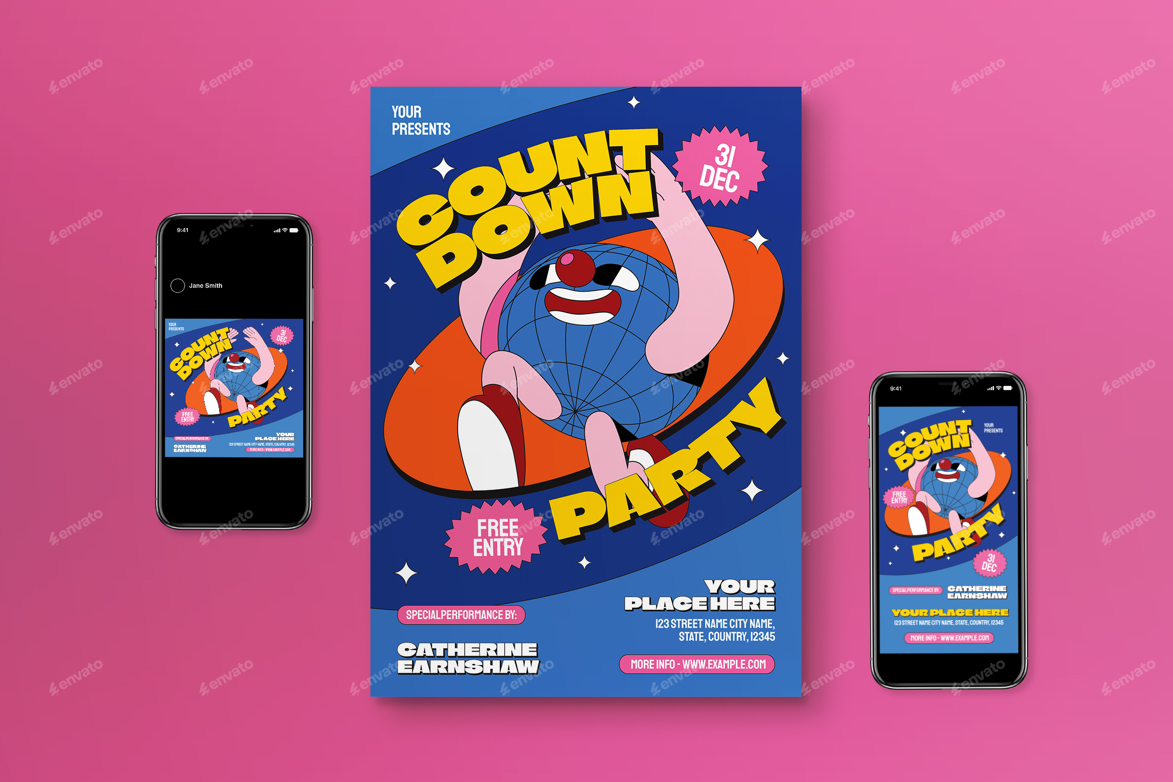 Blue Groovy Countdown Party Flyer Set, Print Templates | GraphicRiver