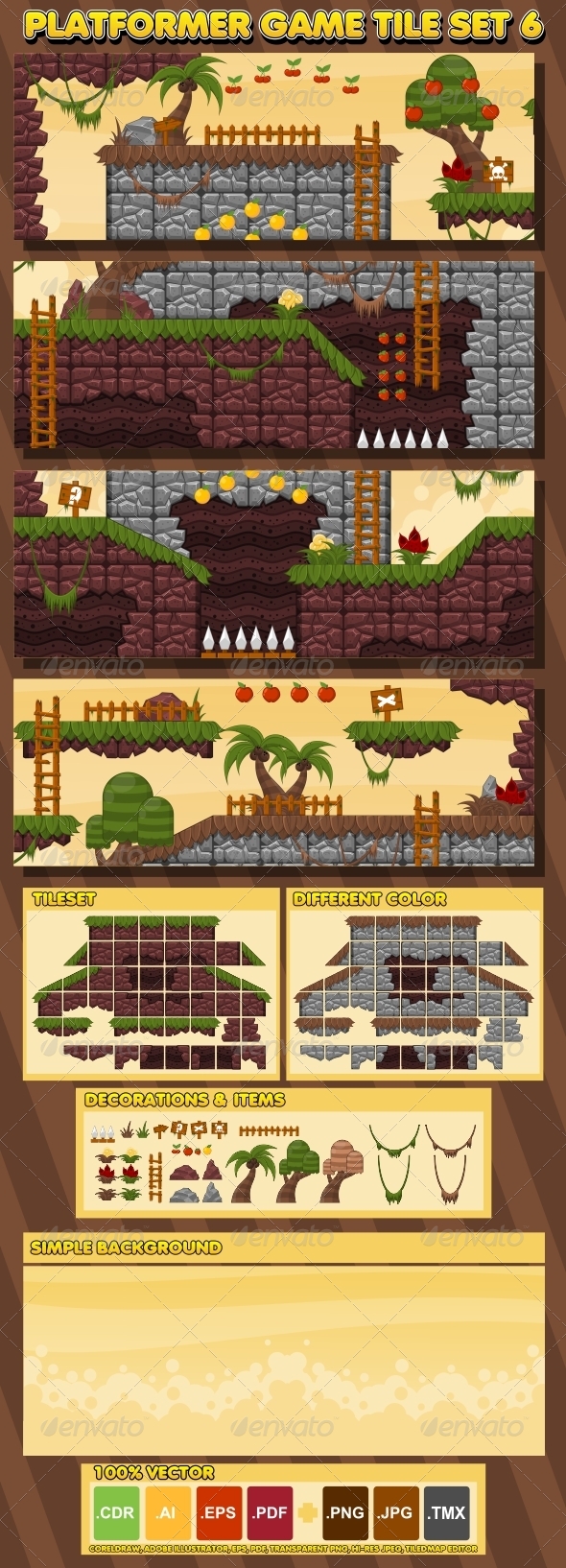 Platformer Game Tile Set 6 by pzUH | GraphicRiver