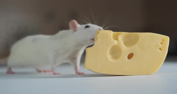 Domestic White Rat Eating Cheese, Stock Footage | VideoHive