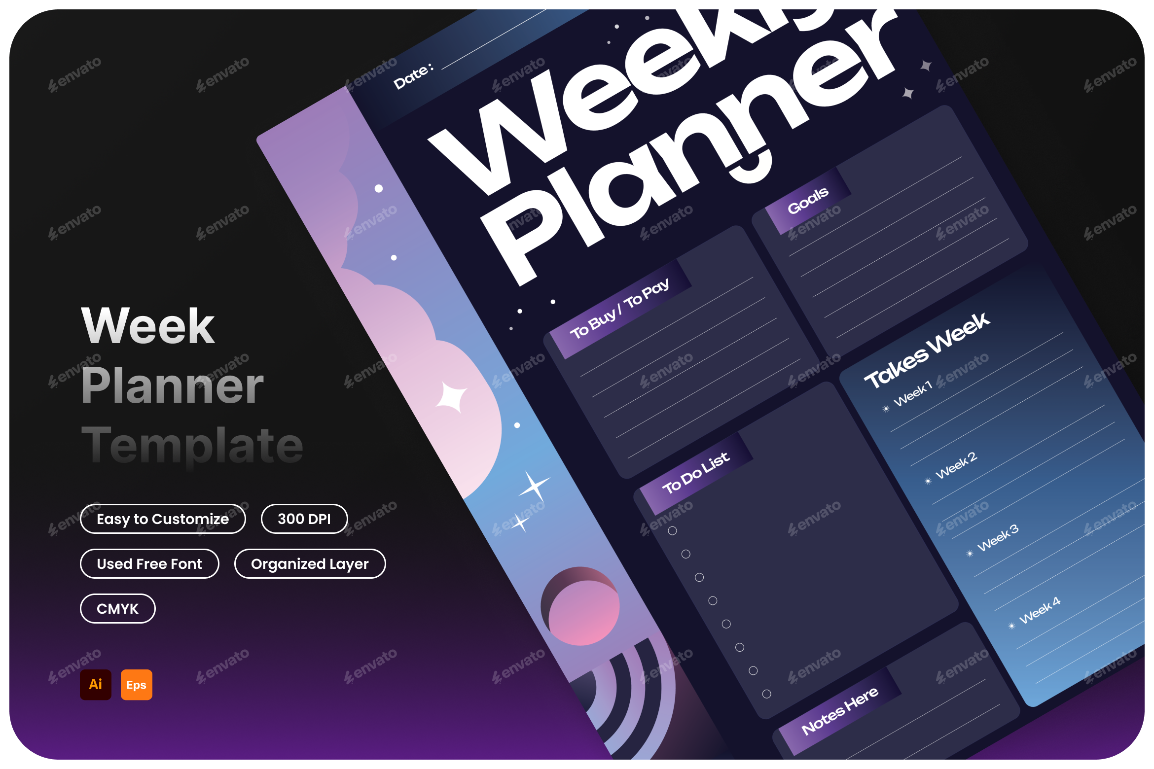 Cosmic Celestial Week Planner, Print Templates | GraphicRiver