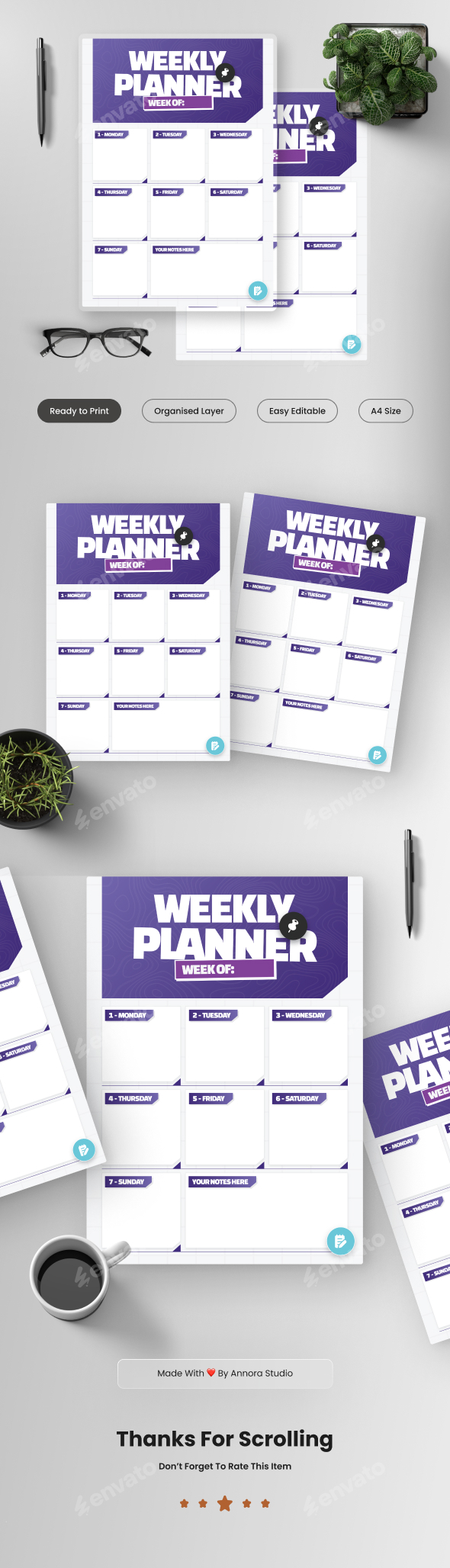 Plain Weekly Planner, Print Templates | GraphicRiver
