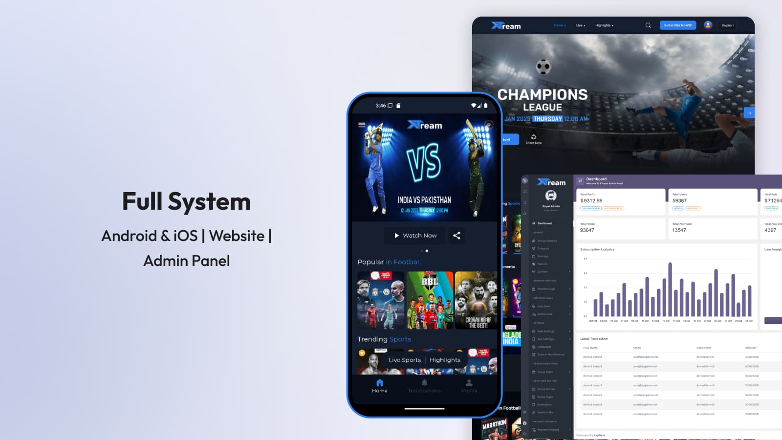 XTream - Live Sports & Entertainment Streaming SAAS Solution by AppDevsX