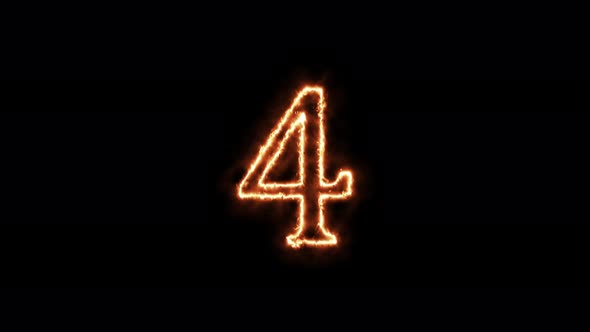 Number 4 fire. Symbol animation burning in a flame on a black ...