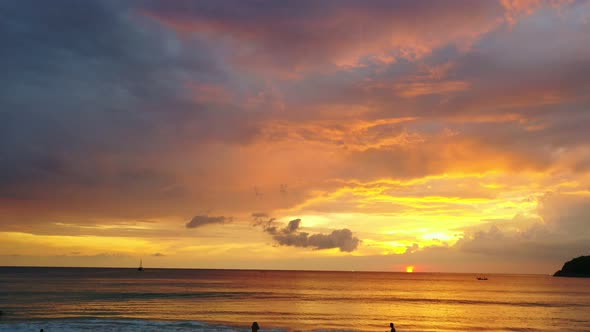 Aerial View Scenery Sunset While The Sun At Horizon., Stock Footage