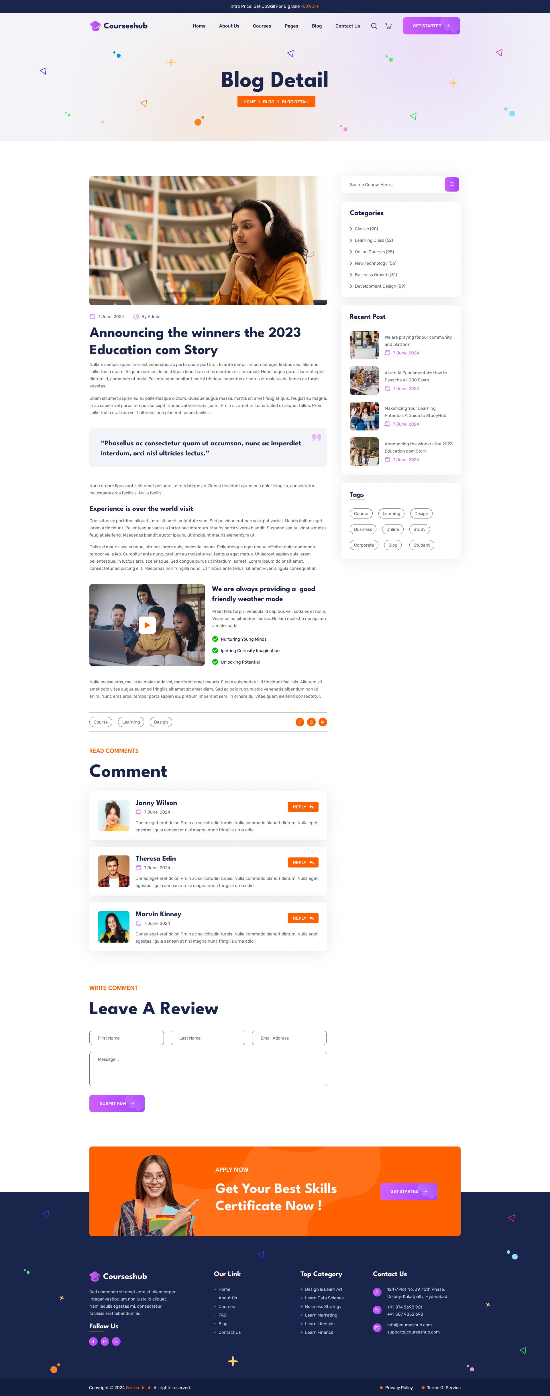 Courseshub - Online Courses Education HTML Template by GeekCodeLab