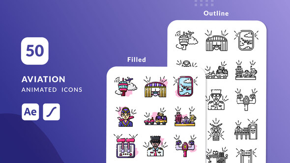 Aviation Animated Icons | After Effects, After Effects Project Files