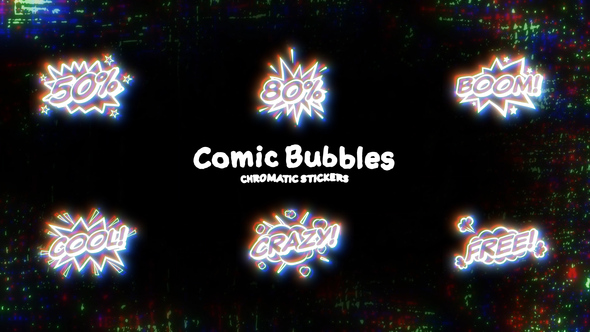 Comic Bubbles Chromatic Stickers, Motion Graphics | VideoHive