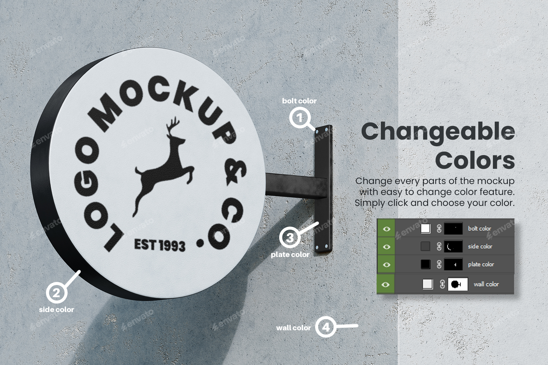 Round Shop Sign Wall Mounted PSD Mockup Set, Graphics | GraphicRiver